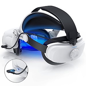 Battery Head Strap for Quest 2 - YOGES Rechargable Adjustable Headstrap to Extend Playtime and Comfort for VR Headset, Super Soft Foam and Skin-Friendly PU Quest 2 Accessories, White