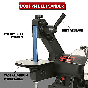 Bucktool Low Speed Bench Belt Grinder Combo, 2.1A 1x30 inch Belt & 6 inch Grinder, 1/3 HP Low Speed Bench Belt Disc Sander Combo for Knife Making, Sharpening, Woodworking, Metalworking