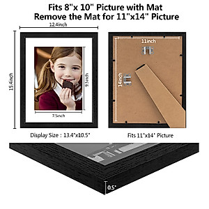 eletecpro 11x14 Picture Frame Set of 6, Display Pictures 8x10 with Mat or 11x14 without Mat, Photo Frames for Tabletop and Gallery Wall Home Decor, Horizontal and Vertical Mounting