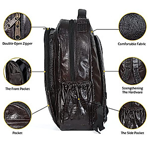 Leather Backpack for Men Women Large Capacity - Genuine Brown Travel 15.6 inch Leather Laptop Bag, Rucksack for Business, College, Casual Daypack