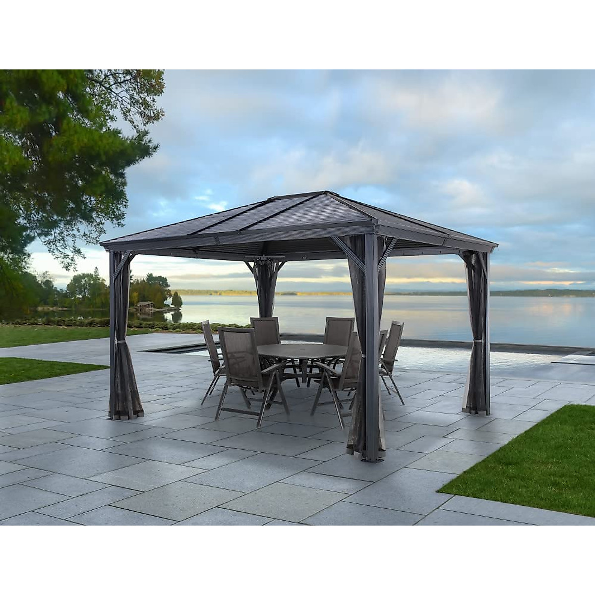 Sojag 10' x 12' Ventura Hardtop Gazebo Outdoor Weather-Resistant Aluminum Frame Sun Shelter Dark Grey