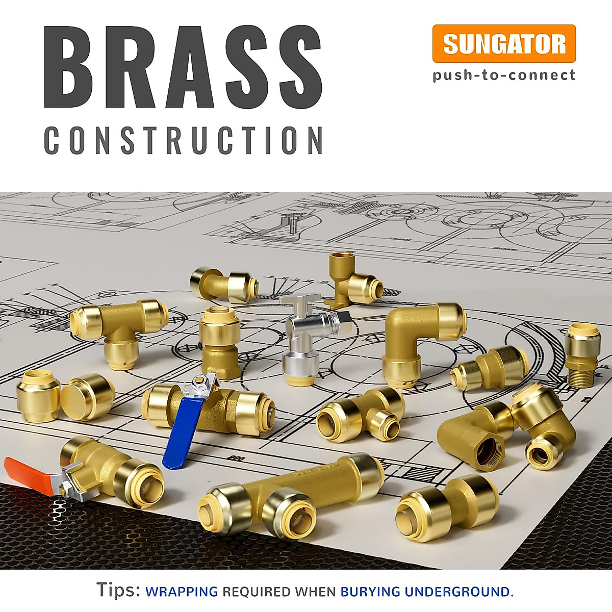 SUNGATOR Straight Connector Plumbing Fitting, Male Adapter 3/4 Inch by 3/4 Inch Push Fit PEX Fittings with Disconnect Clip, Push-to-Connect Copper, CPVC, No Lead Brass Pipe Fittings (2-Pack)