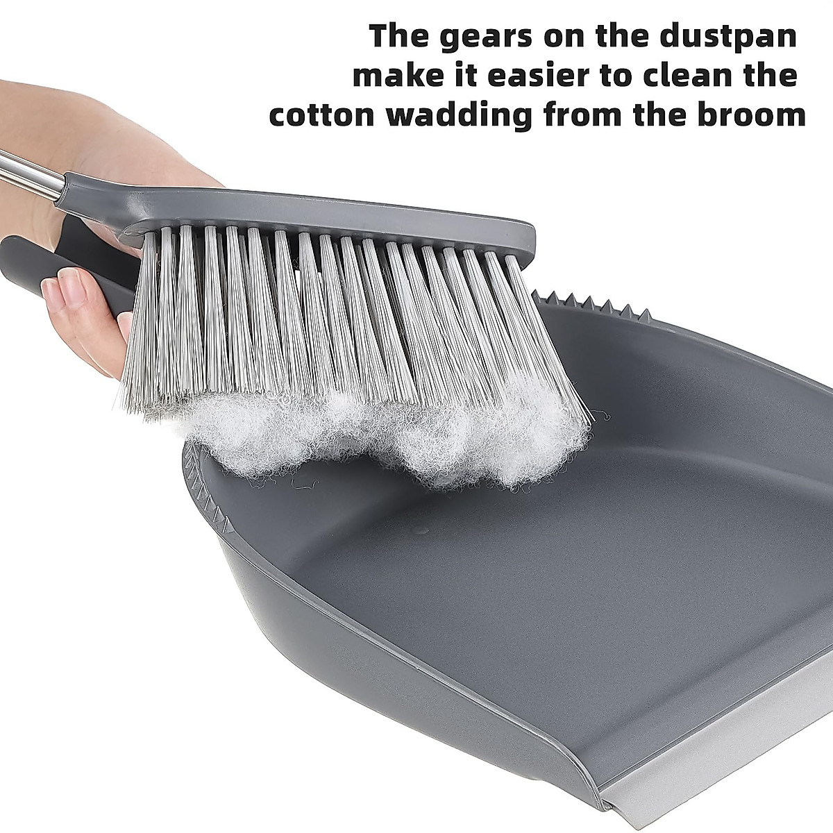 SUBEKYU Dustpan and Brush Set with Stainless Steel Handle, Hand Mini Broom and Dustpan Set, Small Broom and Dustpan Set for Kitchen/Desktops/Bedroom, Dark Gray, 1 Set