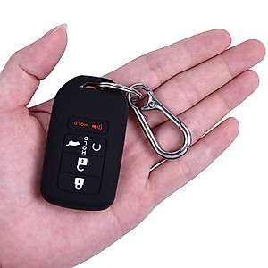 Wisdompro Key FOB Cover with Keychain for Honda Accord Civic CR-V Pilot Passport Insight, Silicone Full Protection Smart Remote Key Case Protector - Black, 2 Pcs