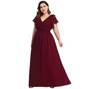Ever-Pretty Womenss Plus Size A Line Elastic Waist Wedding Guest Dress Burgundy US16
