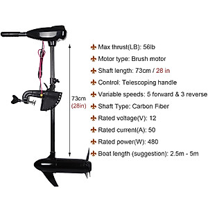 trolling Motor Kayak Canoe Outboard Motors, 56 Lb Thrust Trolling Motor with 8 Speed, 12v Electric Boat Motor with 10-Point Led Battery Indicator