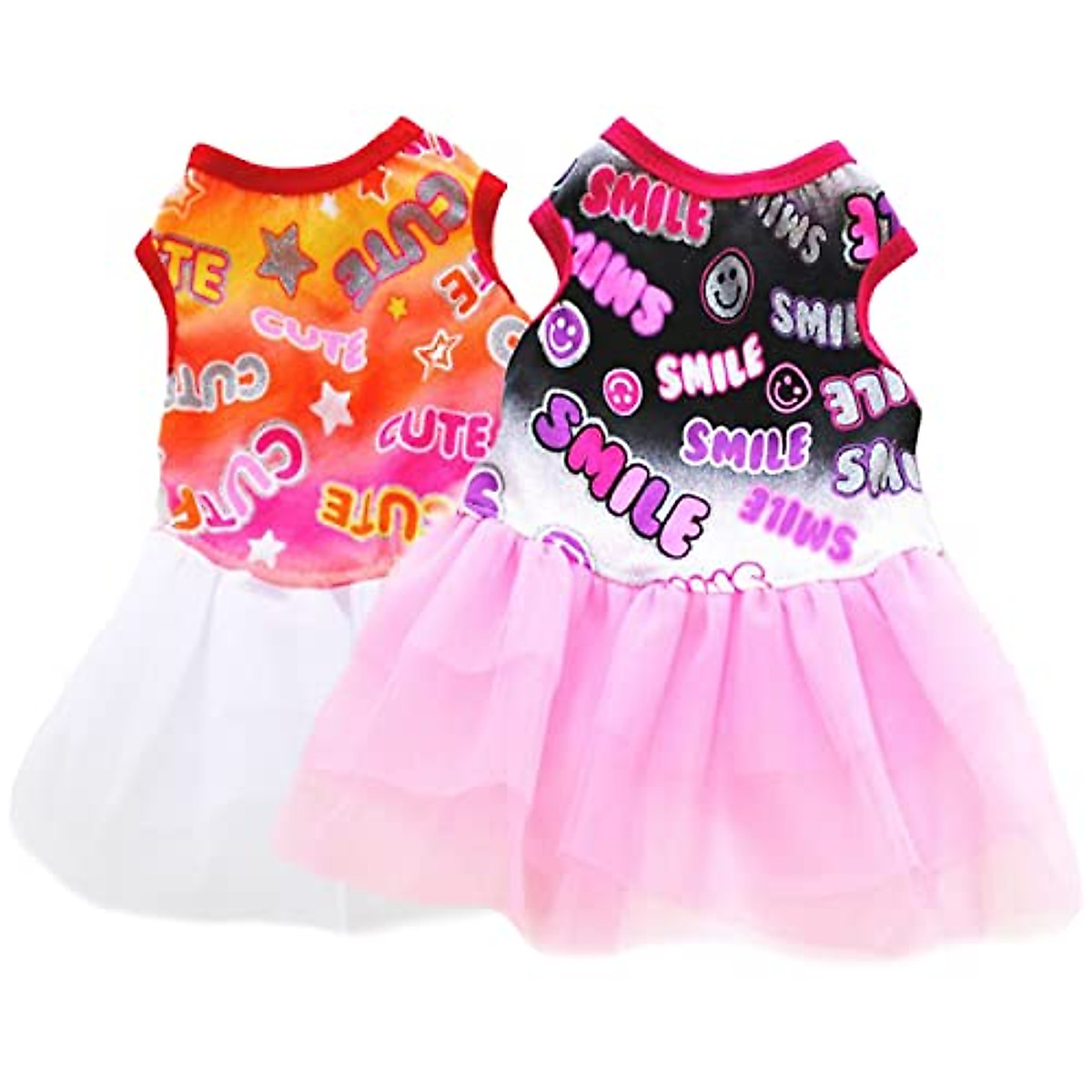 CMREAEC 2 Pieces Dog Dresses for Small Dogs Girl Cute Chihuahua XS Princess Dresses Puppy Yorkie Birthday Skirts Puppy Vest Dress Teacup Dog Summer Clothes Dog Holiday Outfit, XS
