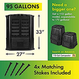 Garden Composter Bin Made from Recycled Plastic – 95 Gallons (360Liter) Large Compost Bin - Create Fertile Soil with Easy Assembly, Lightweight, Aerating Outdoor Compost Box