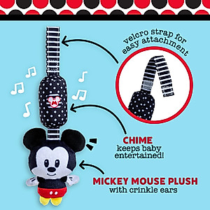 KIDS PREFERRED Disney Baby Mickey Mouse Chime Toy, High Contrast Crinkle Plush, Boys and Girls Ages 0+, Stroller On The Go Activity Toy (81248),9 inches