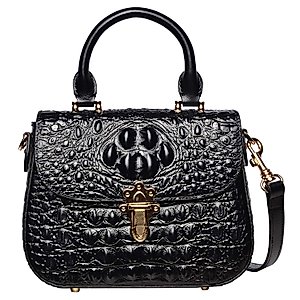 PIJUSHI Leather Crossbody Bags for Women Designer Crocodile Purse Satchel Handbag (99806 Black)…