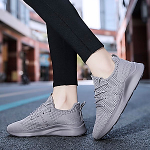 WOHHHW Women Walking Shoes Ladies Running Sneakers Breathable Mesh Sports Shoes Casual Lightweight Gym Lace up Sneakers Fitness Athletic Slip On Comfortable Light_Grey US Size 6.5