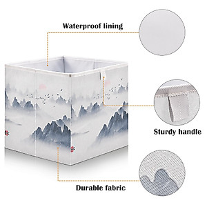 Burbuja Watercolor Mountains Storage Cubes Fabric Storage Bins Foldable Closet Organizer Basket with Handle, 11x11x11 Cube