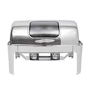BANLICALI 2 Pan Chafing Dish, Stainless Steel Roll Top Chafing Dish Buffet Set, 9L/9.5QT Commercial Chafer Chafers Catering Rolling Buffet Servers with Warmers for Party Hotels Silver 400W 110V
