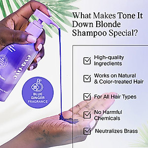 Eva NYC Tone It Down Purple Shampoo for Brightening Blonde Hair, Eliminating Brass & Yellow Tones - Moisturizing & Vegan, 8.8 oz