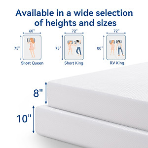 Opoiar 10 Inch RV Mattress Short King,Cooling Gel Memory Foam Mattress,Medium Firm Mattress in a Box,for RV/Camper/Trailer/Truck Mattress,Pressure Relief,Made in USA,CertiPUR-US Certified
