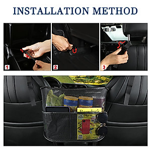 Cavalcade Car Net Pocket, Back Seat Mesh Organizer, Automotive Console Handbag Holder, Netting Pouch Storage Bag for Car, Barrier of Backseat Pet Kids, Black
