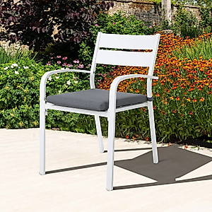 Soleil Jardin Outdoor Aluminum 4-Piece Patio Dining Chairs with Cushions, Stackable Bistro Chairs for Balcony, Garden, Backyard, White Finish & Grey Cushion
