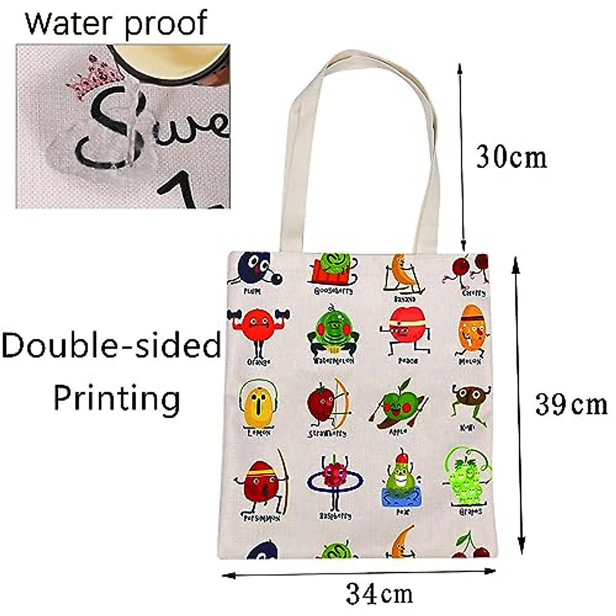 Funny Vegetable Fruit Canvas Tote Bag for Women Vegetable Print Tote Bag Reusable Grocery Bag Fruit Gift for Vegetable Lovers (Vegetable Tote Bag)