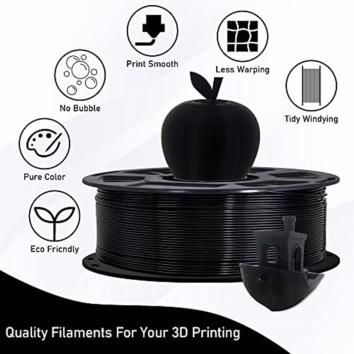 1KG Black PLA 1.75mm 3D Filament, Widely Support for FDM 3D Printer/ 3D Pen on Market, High Diameter Tolerance, 2.2lbs 3D Printing Material by MIKA3D