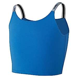 Hanes Girls' Big Crop Top Cami, Moisture-Wicking Cotton Stretch Tank, 4-Pack, Blue/Black/Pattern Assorted