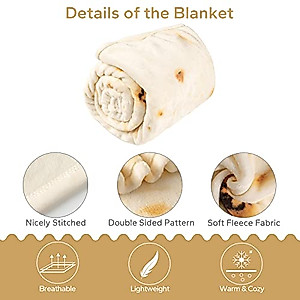 FUNUPUP Burritos Tortillas Blanket Double Sided, 71 inches Adult Size Giant Funny Realistic Food Throw Blanket 290 GSM Soft Warm Flannel Taco Blanket
