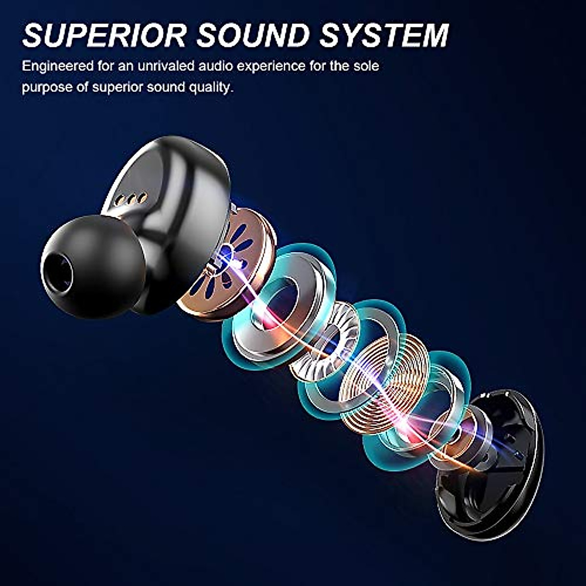 Wireless Earbuds with Immersive Sound True 5.0 Bluetooth in-Ear Headphones with 2000mAh Charging Case Easy-Pairing Stereo Calls/Touch Control/Built-in Microphones/IPX7 Sweatproof/Deep Bass for Sports
