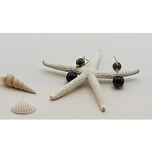 Black Agate and Cloisonné Lever-back Drop Earrings