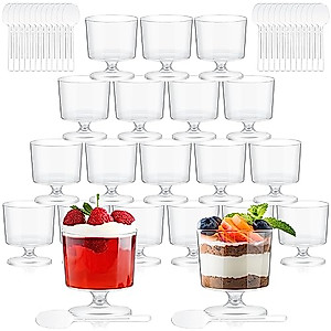 Dandat 400 Pcs 2 oz Mini Dessert Cups with Spoons Clear Plastic Mousse Cups with Spoons Footed Trifle Bowl with Pedestal Fruit Parfait Appetizer Cups Wine Glasses for Serving Party Wedding Birthday