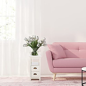 HERA'S PALACE Small End Table with Storage, White Nightstand with Drawer, Sturdy and Durable, Narrow Side Table for Bedroom, Living Room, Office, Sofa