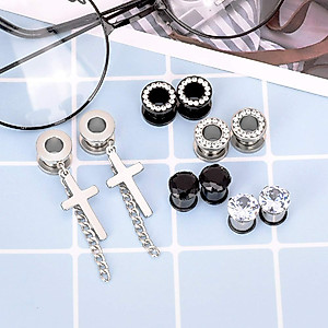 5 Pairs Ear Gauges CZ Diamond Plugs Tunnels Stainless Steel Dangle Cross Earring Expander Stretcher Piercing 0g