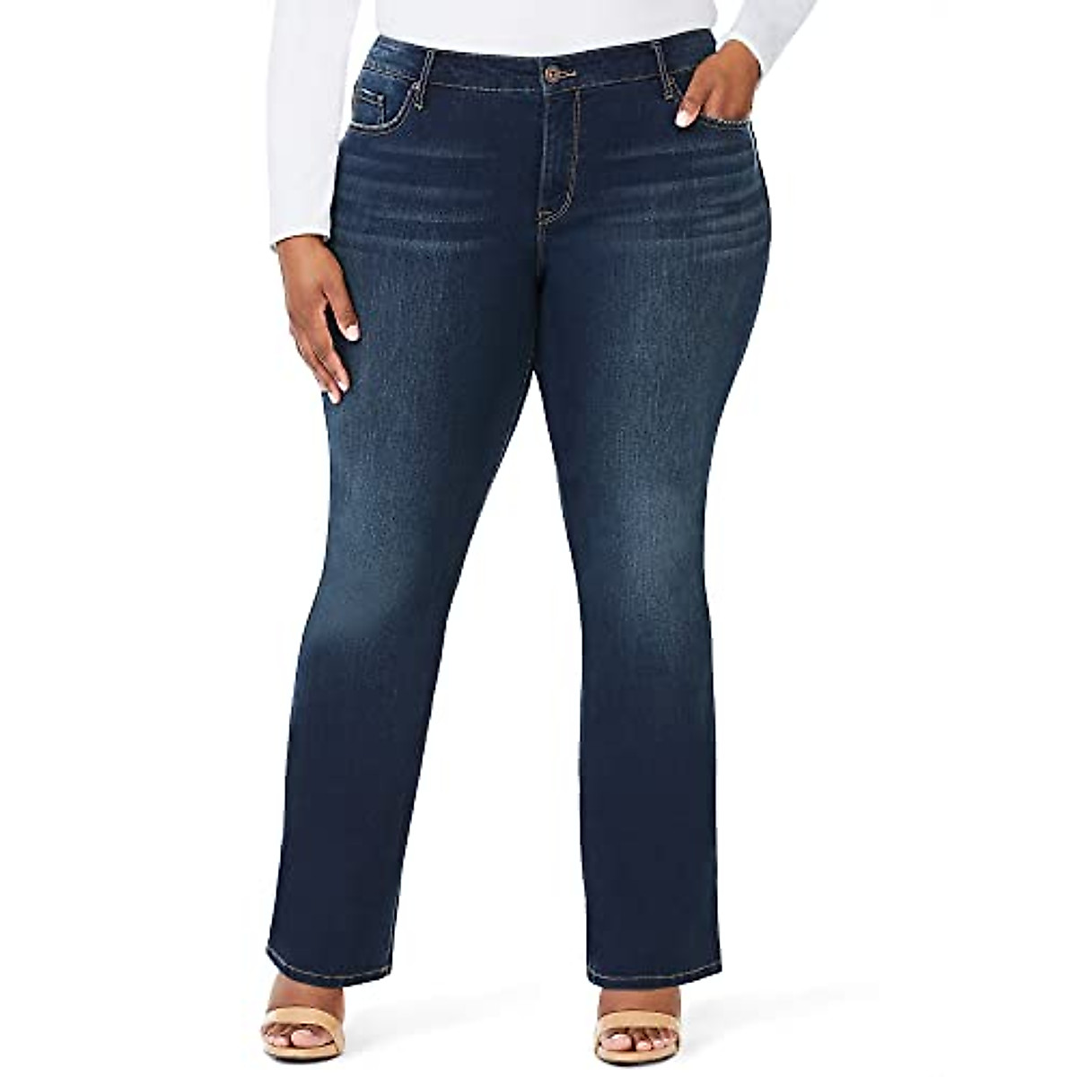Jack David Womens Plus Size Bootcut/Straight/Skinny Leg Stretch Relaxed Fit Blue Denim Jeans Pants