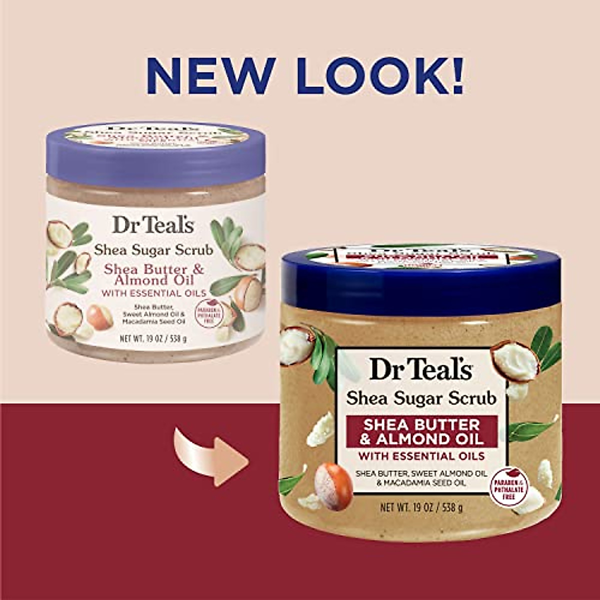 Dr Teal's Shea Sugar Body Scrub, Shea Butter with Almond Oil & Essential Oils, 19 oz (Pack of 3) (Packaging May Vary)