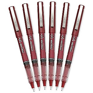 Pilot Precise V7 Stick Rolling Ball Pens, Fine Point, Red Ink, 6 Pens.