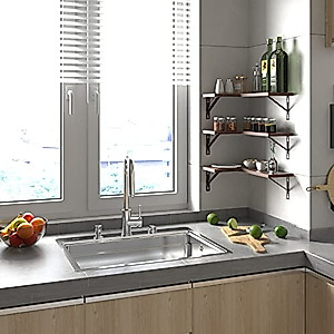 luium Corner Shelf Wall Mounted Set of 4, Rustic Natural Wood Display Storage Wall Shelves Bathroom, Bedroom, Kitchen, Living Room, Farmhouse, Floating Shelves for Wall Storage & Decor & Display