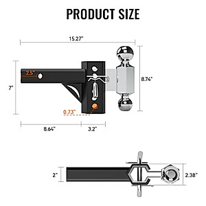 Sulythw Adjustable Trailer Hitch, Fits 2-Inch Receiver, 4-Inch Drop Hitch Ball Mount, Aluminum Tow Hitch, 2 and 2-5/16 inch Combo Stainless Steel Tow Balls for Heavy Duty Truck with Double Pins, Black