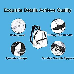 Keepcross Small Clear Backpack Stadium Approved - 12x6x12 Cute Mini Plastic Clear Stadium Bag Great for Festival Sport Events Game Concert,Women Girls,Black Straps