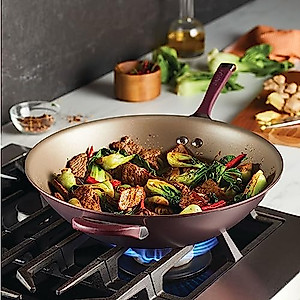 Circulon Symmetry Hard Anodized Nonstick Wok / Stir Fry Pan with Helper Handle - 14 Inch, Red