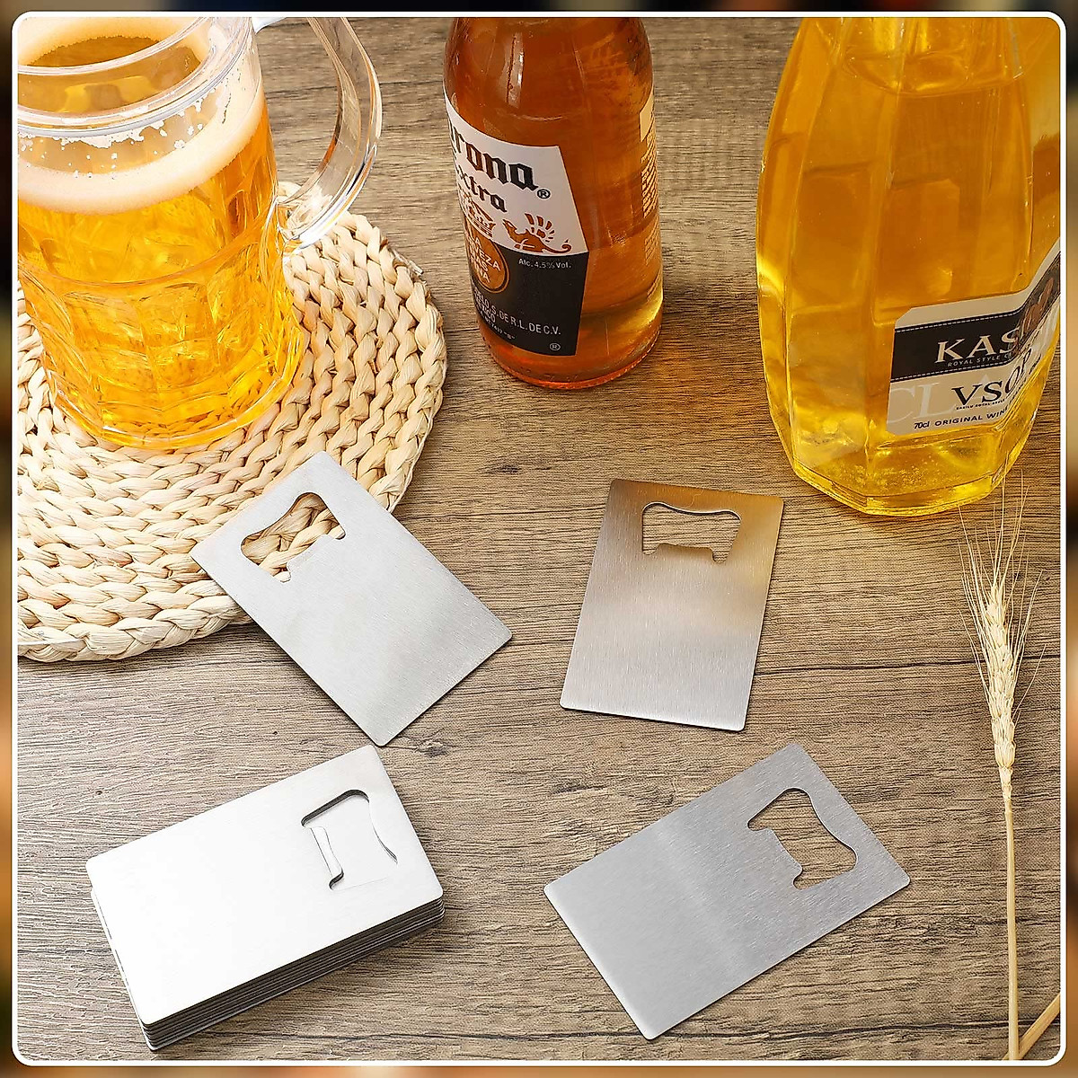Nuogo 100 Pieces Stainless Steel Card Bottle Openers Bulk Metal Card Beer Bottle Openers Groomsmen Wallet Bottle Opener for Wedding Party Bridesmaid Favors Gifts (Silver, Credit Card)