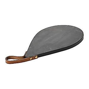 Creative Co-Op Mango Wood Cheese Leather Handle, Espresso Finish Cutting Board, 13.5" x 8"