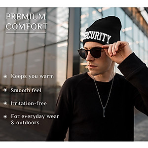 Panitay 12 Pcs Cuffed Beanie Knitted Beanie Hat Embroidered Hat Black Winter Skull Cap for Men Women (Black, White,Security)