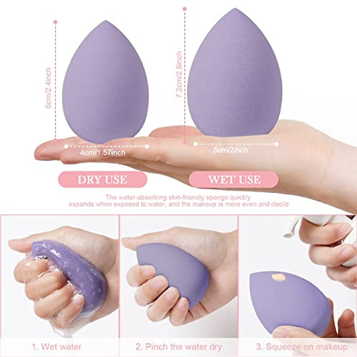 AUAUY 8 Pcs Makeup Sponge Blender Set, Beauty Sponge, Makeup Sponges for Foundation, Multi-color Makeup Sponge Set With 1 holder 1 Storage Tank, for Liquid, Cream, and Powder (3 Shapes)