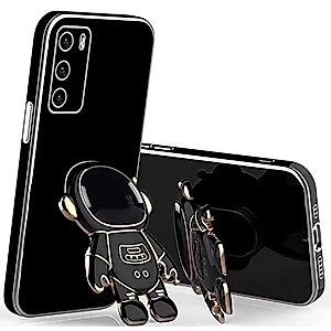 for Samsung Galaxy A14 5G Case 6D Plating Cute Astronaut Hidden Stand Design with Camera Cover,Soft TPU Bumper Folding Bracket Kickstand Kawaii Phone Case for Samsung A14 for Girls Women Black