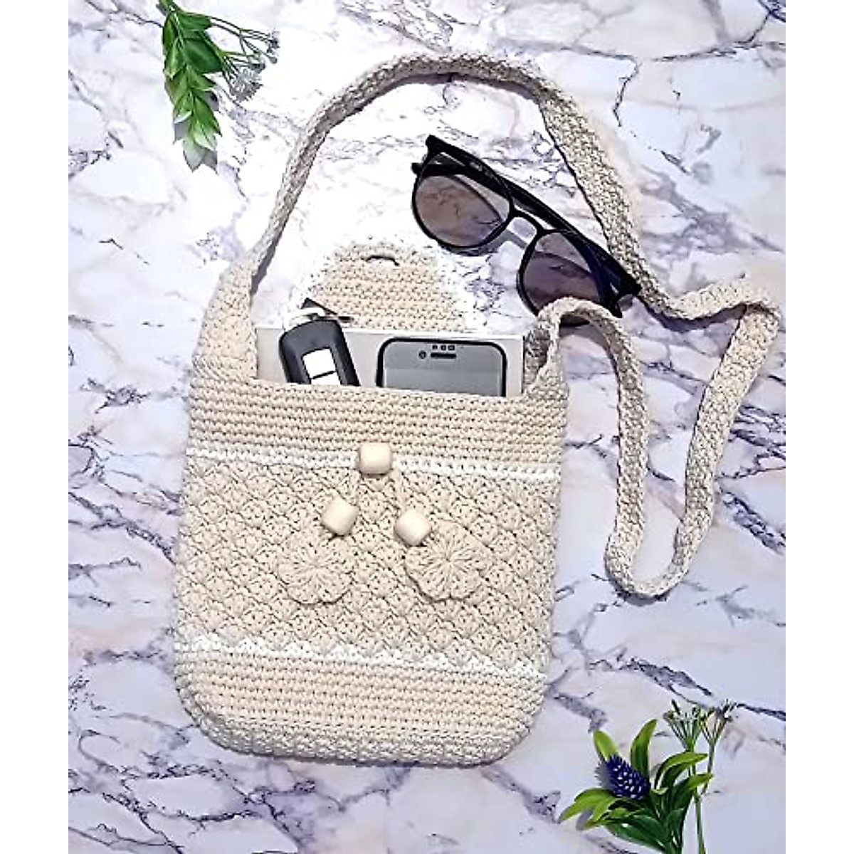 Ifem Crochet Tote Bag - Cute Knitting Tote Bags woven bag For women aesthetic Trendy Beach Bag.handmade knit bags. (simple style 2)