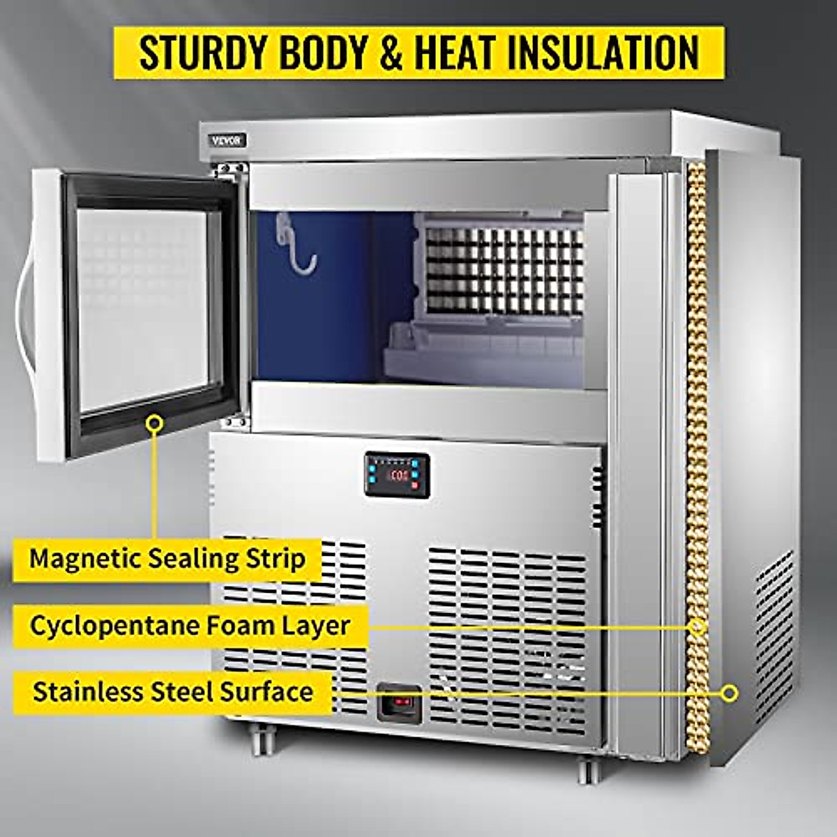 VEVOR 110V Commercial Ice Maker Machine, 300LBS/24H Stainless Steel Under Counter Ice Machine with 100LB Storage, 108PCS Clear Cube, Auto Operation, Include Water Filter, 2 Scoops, Connection Hose