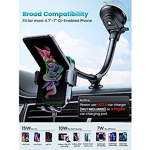 APPS2Car Wireless Car Charger Dual Coils Auto-Clamping Alignment Dashboard Phone Mount for Car Truck 15W Charging Holder Compatible with iPhone 14 13 Pro Max Samsung Z Fold/Z Flip All Mobile Phones