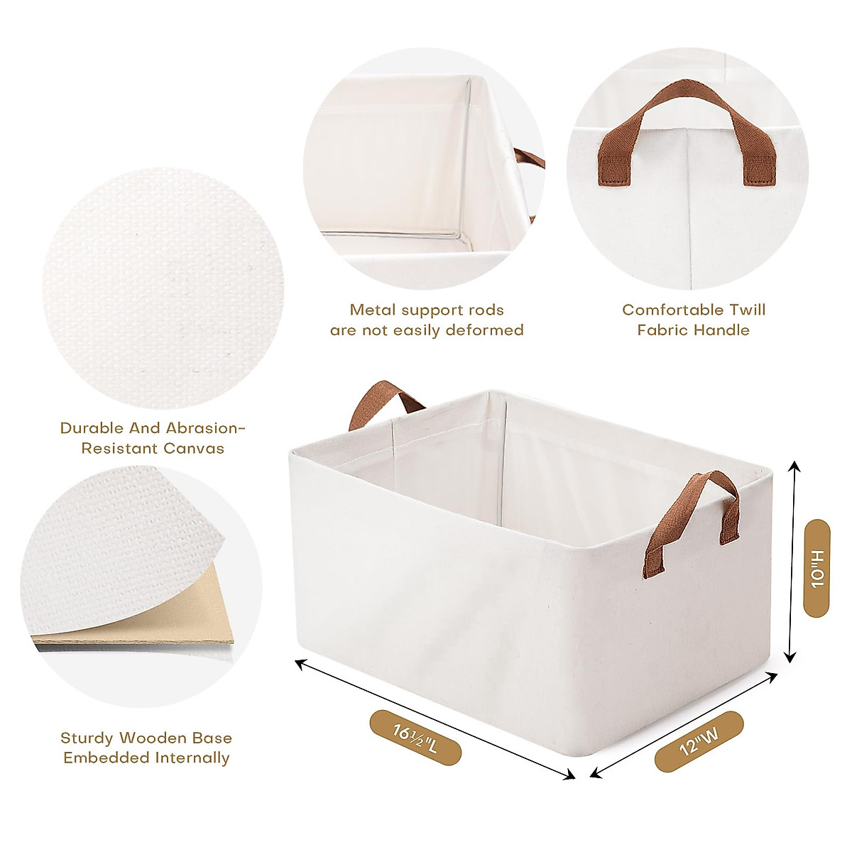 EEONDPU large storage baskets, closet storage bins, Canvas Fabric Storage Basket for shelves, basket organizers for shelf, storage bins for clothes (White 2 Pack, 16½"L×12" W×10" H)