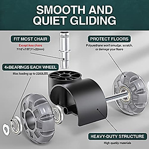 Office Chair Wheels Replacement 2 Inch Heavy Duty Rubber Chair Casters Universal Size Wheels for Office Chair Smooth Safe Rolling for All Floors Set of 5