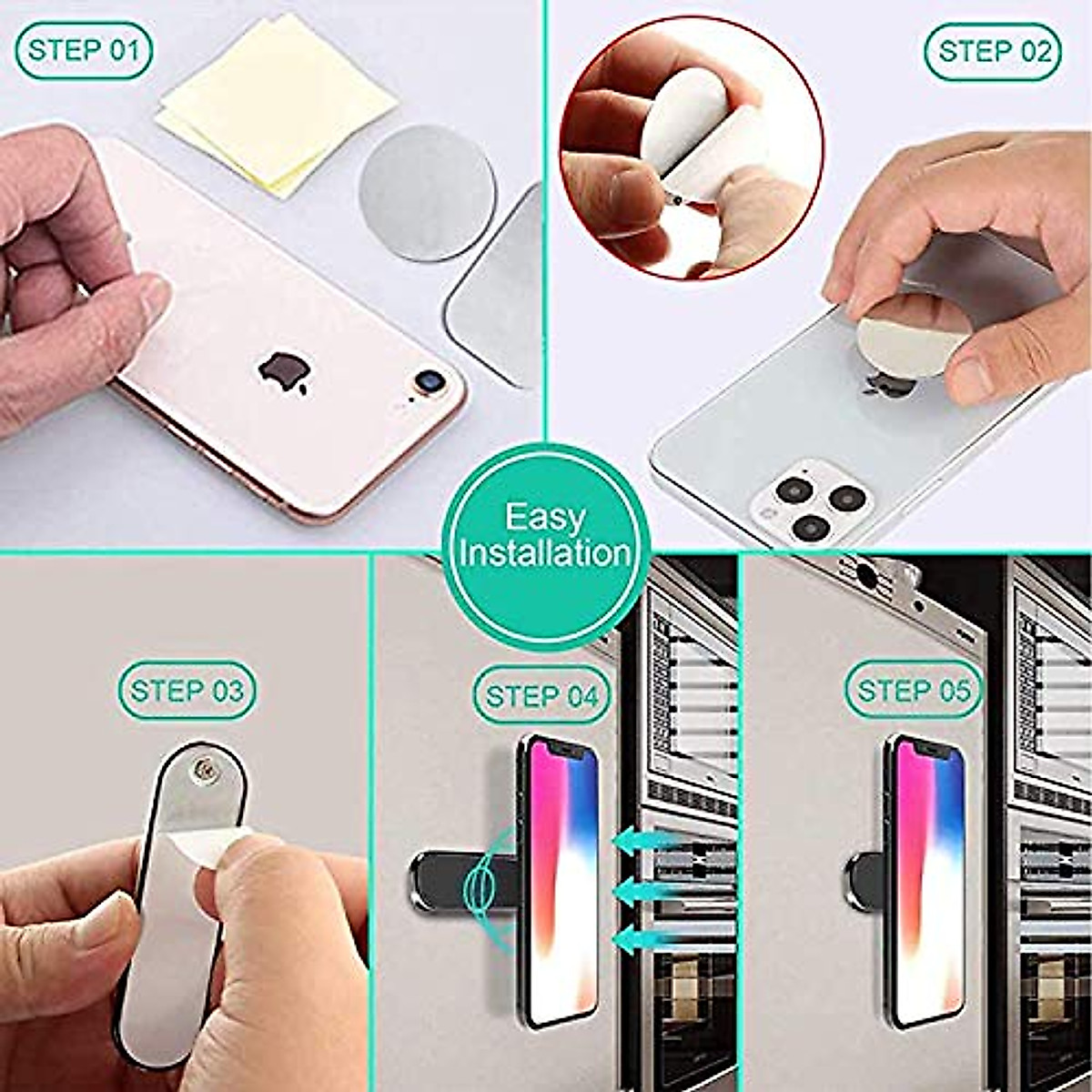 SALEX Flat Magnetic Phone Mounts 4 Pack. Black Cell Phone Holder for Car Dashboard, Wall, Truck. Universal Stick on iPad Wall Magnet Mount Kit for Tablets, Smartphones. Magnetic Phone Mount for iPhone