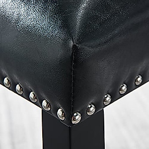 MODERION Parsons Dinning Chairs Set of 2 with Nail-Heads Trim, Faux Leather Kitchen Accent Side Upholstered Seat, Solid Wood Legs, 39'' x 25'' x 19'', Holds Up to 300 Lbs, Assembly Black, CY-1122-BK