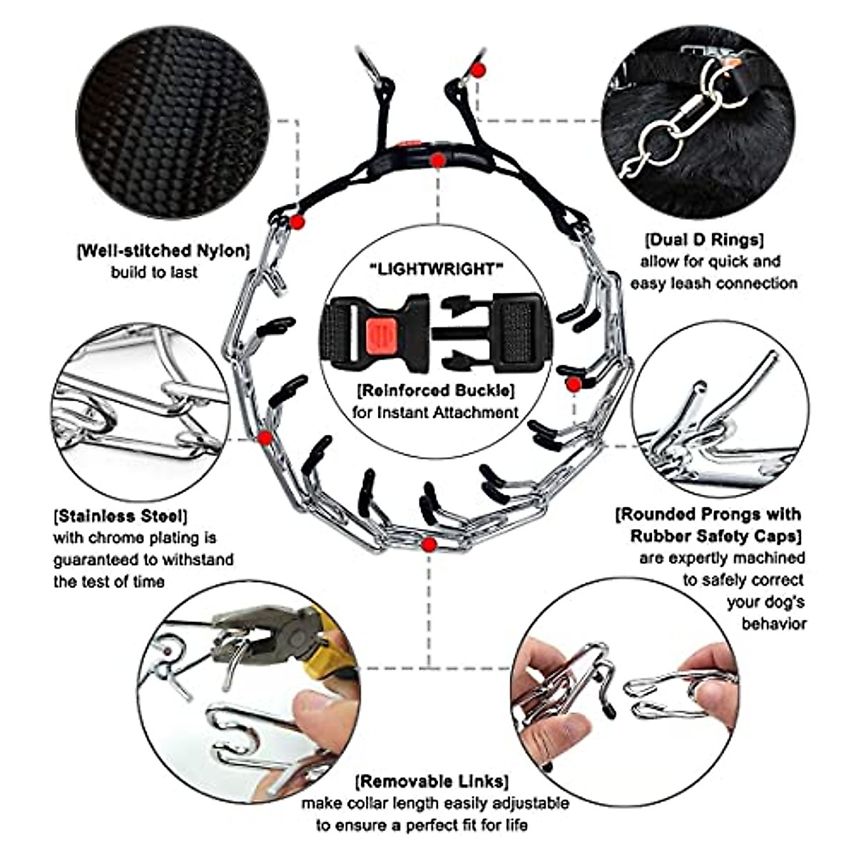 No Pull Dog Collar, Dog Training Collar with Comfort Tips and Quick Release Snap Buckle for Small Medium Large Dogs (Medium,3mm,19.7-Inch,14-18" Neck, Black)